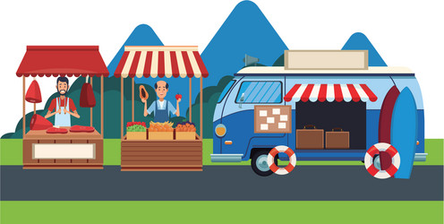 Food stands cartoon Royalty Free Vector Image - VectorStock