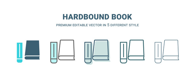 Hard cover book icon in 5 different style outline Vector Image