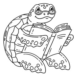 Turtle reading a book coloring page for kids Vector Image