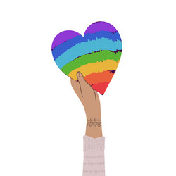 Hand holding rainbow heart equality togetherness Vector Image