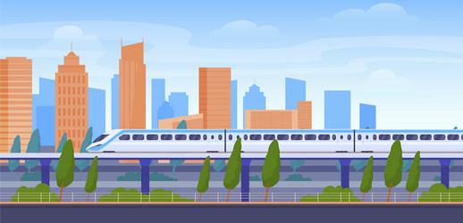 Cartoon train with railway station in the village Vector Image