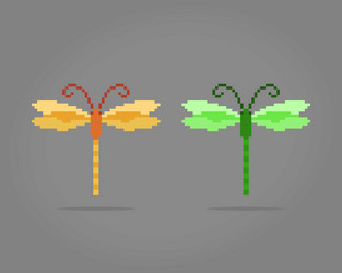 Pixel 8 bit dragonfly animal pixels for game Vector Image