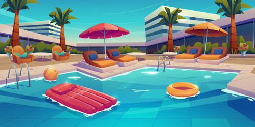 Hotel swimming pool with chaise lounge Royalty Free Vector