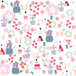 Cute rabbit bunny in flower seamless pattern Vector Image