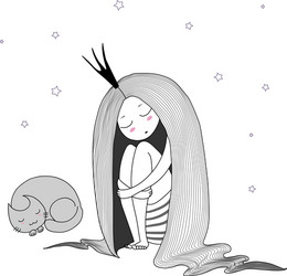 Beautiful princess holding kitten on hands color Vector Image