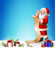 Santa claus reading a long list of gifts Vector Image
