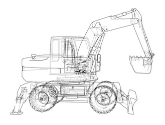 Outline of excavator isolated on white background Vector Image