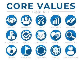 Core values retro icon set integrity leadership Vector Image