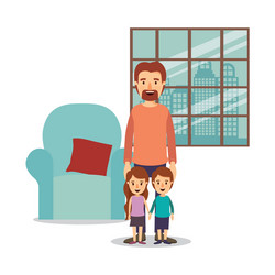 Father daughter and son in living room Royalty Free Vector