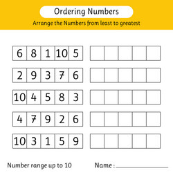 Ordering numbers worksheet arrange Royalty Free Vector Image