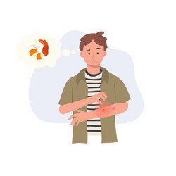 Seafood allergy reaction man with itchy red rash Vector Image