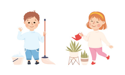 Kids Doing House Chores Vector Images (over 390)