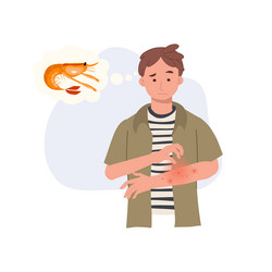 Seafood allergy reaction man with itchy red rash Vector Image