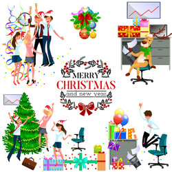 Cartoon christmas party at work in office Vector Image