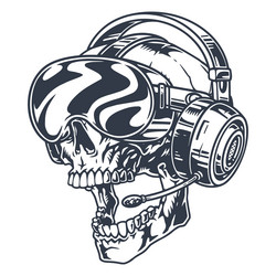 Cyber gamer skull element monochrome Royalty Free Vector