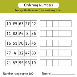 Ordering numbers worksheet arrange Royalty Free Vector Image