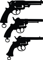 Black silhouette of retro revolvers Royalty Free Vector