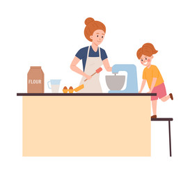 Woman and girl at kitchen bake cake beat Vector Image
