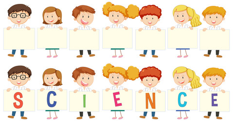 Science logo banner with cartoon scientists Vector Image