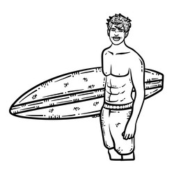 Summer surfing board line art coloring page Vector Image