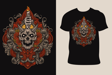 Hand drawn demon skull candle with rose flower Vector Image