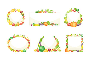 Vegetables frames and borders set vegetarian menu Vector Image