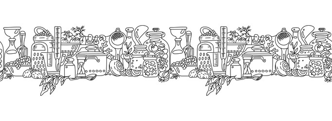 Horizontal seamless border with kitchen utensils Vector Image