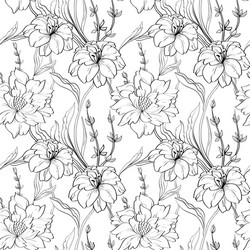 Peony flower seamless pattern drawing hand Vector Image