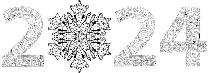 2024 number design with snowflake for coloring Vector Image