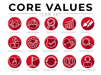Flat color company core values icon set Royalty Free Vector