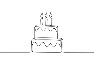 Continuous line drawing of birthday cake Vector Image