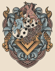 Hand drawn angel and demon sitting on dice Vector Image