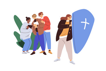 Business man protecting with shield from arrows Vector Image