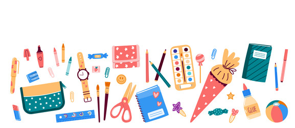 Bannerheader with school stationery objects Vector Image