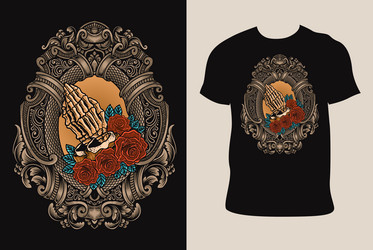 Hand drawn skull pray with rose flower on t Vector Image