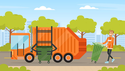 Man garbage collector collecting and sorting waste