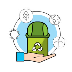 Line recycle can trash to care environment Vector Image
