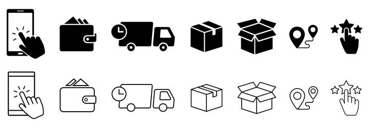 Click and collect order icons set online Vector Image
