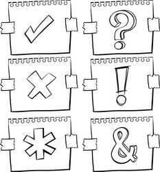 Different signs on scratch papers Royalty Free Vector Image