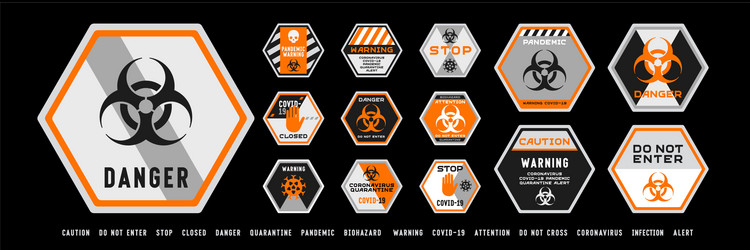 Biohazard hexagonal signs Royalty Free Vector Image