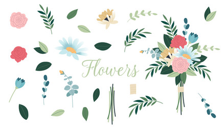 Set flowers and floral elements early spring Vector Image