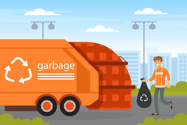 Man garbage collector collecting and sorting waste