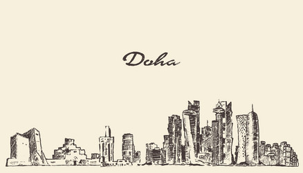 Doha simple monochrome stylish skyline Royalty Free Vector