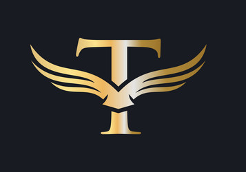Letter t transportation logo with wing shield Vector Image