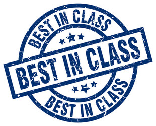 Best in class blue round grunge stamp Royalty Free Vector