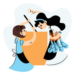 Chef girl is cooking Royalty Free Vector Image