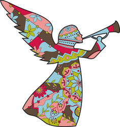 Cute flying angel with flute Royalty Free Vector Image