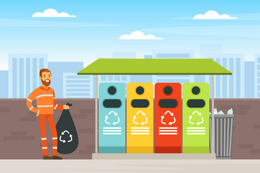 Man garbage collector collecting and sorting waste