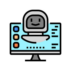 Chat bot icon outline robot sign in blue circle Vector Image