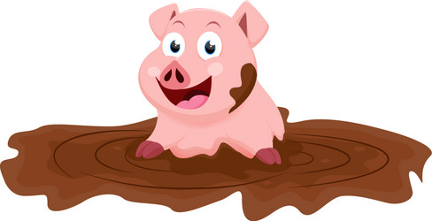 Educational flashcard pig sporting in a mud puddle
